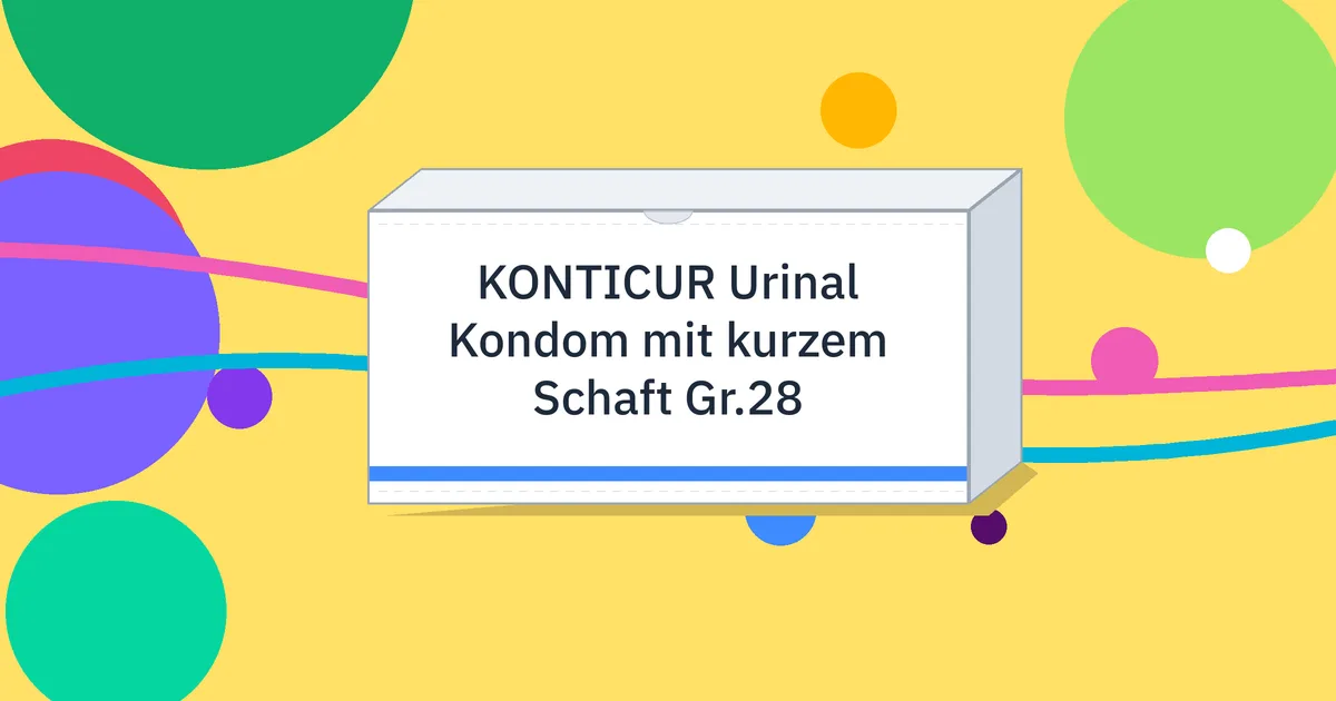 Symbolbild: Packung mit der Aufschrift KONTICUR Urinal Kondom mit kurzem Schaft Gr.28 (PZN 12659276) – Verfügbarkeit und Bezug in Apotheken in Frankfurt am Main