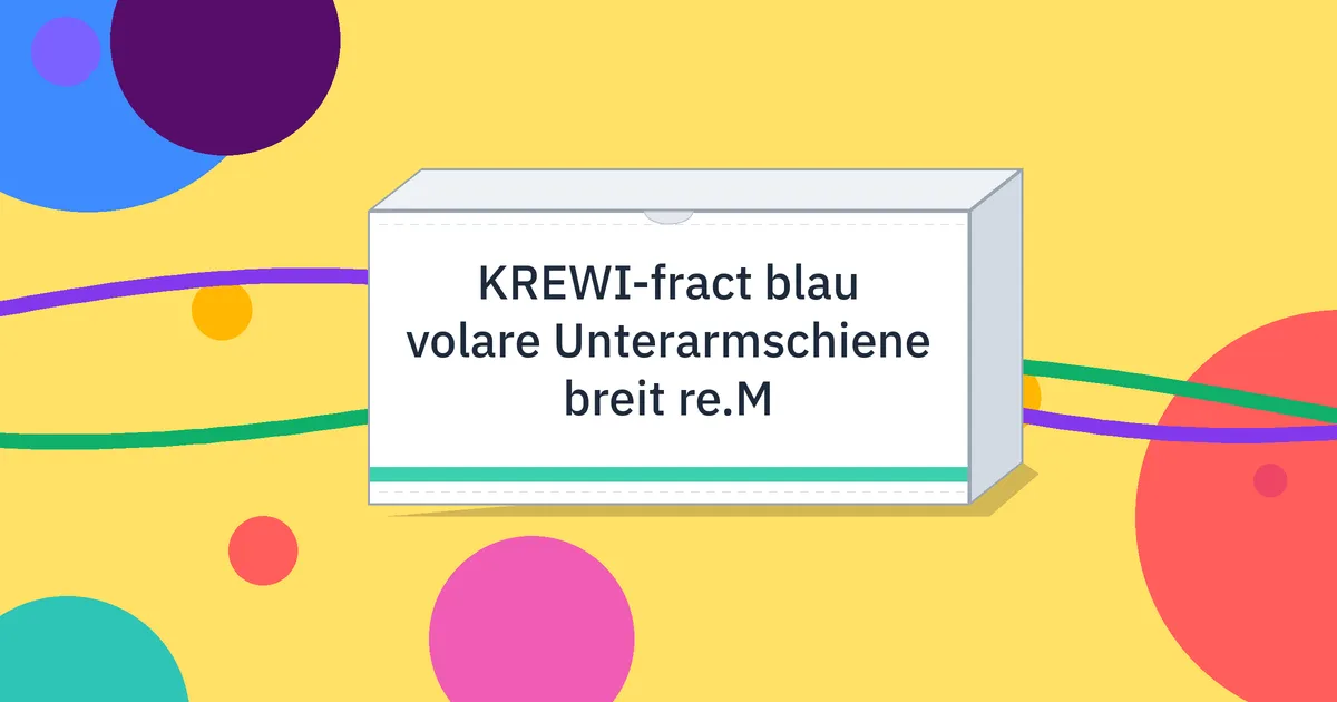 Symbolbild: Packung mit der Aufschrift KREWI-fract blau volare Unterarmschiene breit re.M (PZN 17300019) – Verfügbarkeit und Bezug in Apotheken in Frankfurt am Main