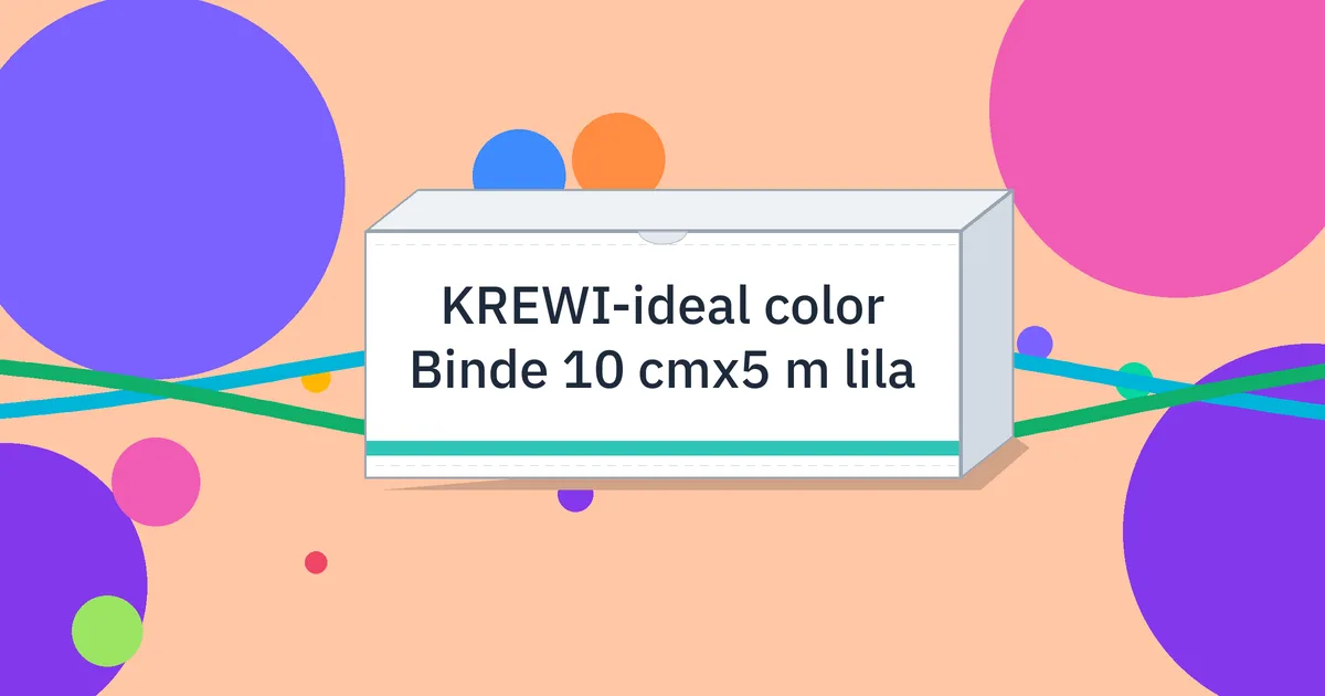 Symbolbild: Packung mit der Aufschrift KREWI-ideal color Binde 10 cmx5 m lila (PZN 17301295) – Verfügbarkeit und Bezug in Apotheken in Frankfurt am Main