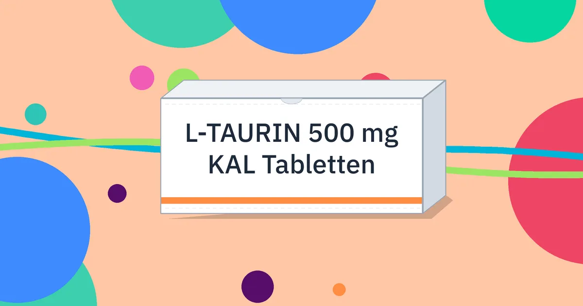 Symbolbild: Packung mit der Aufschrift L-TAURIN 500 mg KAL Tabletten (PZN 19404958) – Verfügbarkeit und Bezug in Apotheken in Frankfurt am Main