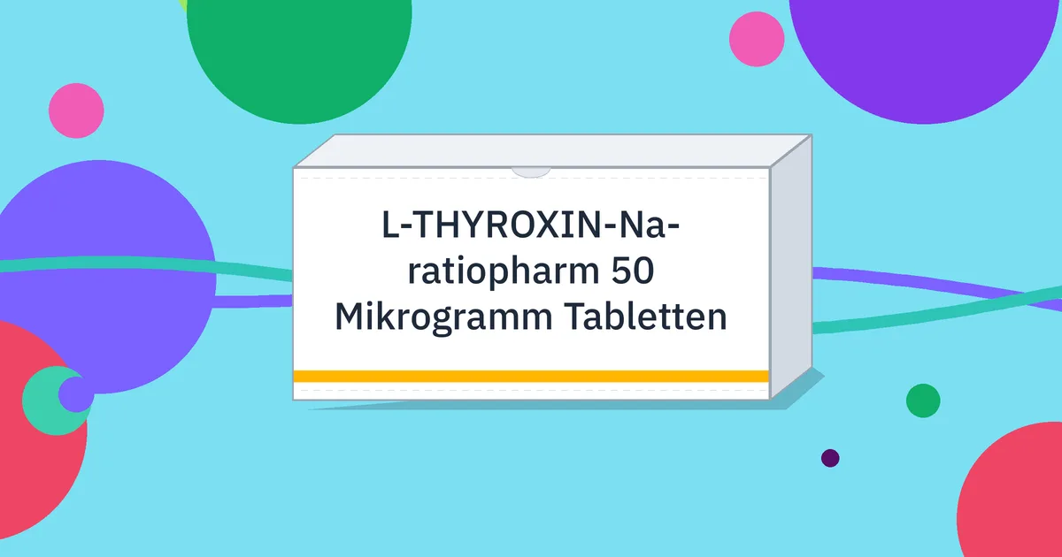 Symbolbild: Packung mit der Aufschrift L-THYROXIN-Na-ratiopharm 50 Mikrogramm Tabletten (PZN 10089662) – Verfügbarkeit und Bezug in Apotheken in Frankfurt am Main