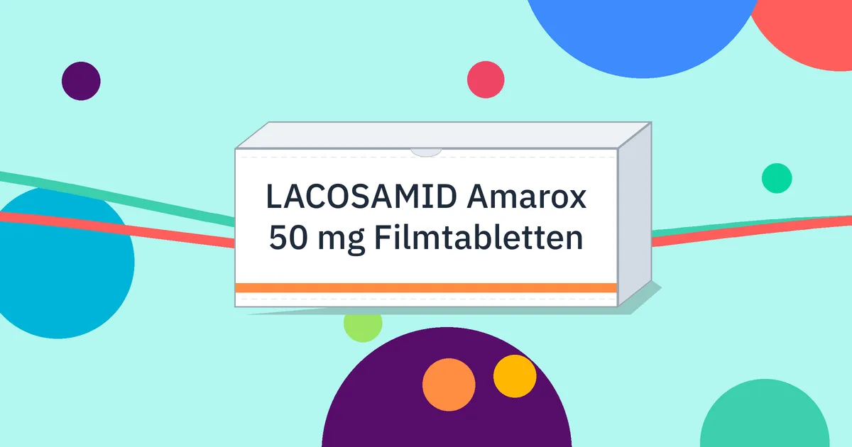 Symbolbild: Packung mit der Aufschrift LACOSAMID Amarox 50 mg Filmtabletten (PZN 18138532) – Verfügbarkeit und Bezug in Apotheken in Frankfurt am Main