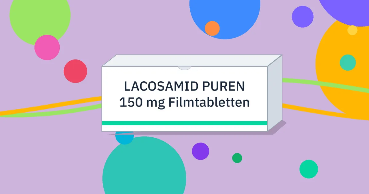 Symbolbild: Packung mit der Aufschrift LACOSAMID PUREN 150 mg Filmtabletten (PZN 17636883) – Verfügbarkeit und Bezug in Apotheken in Frankfurt am Main