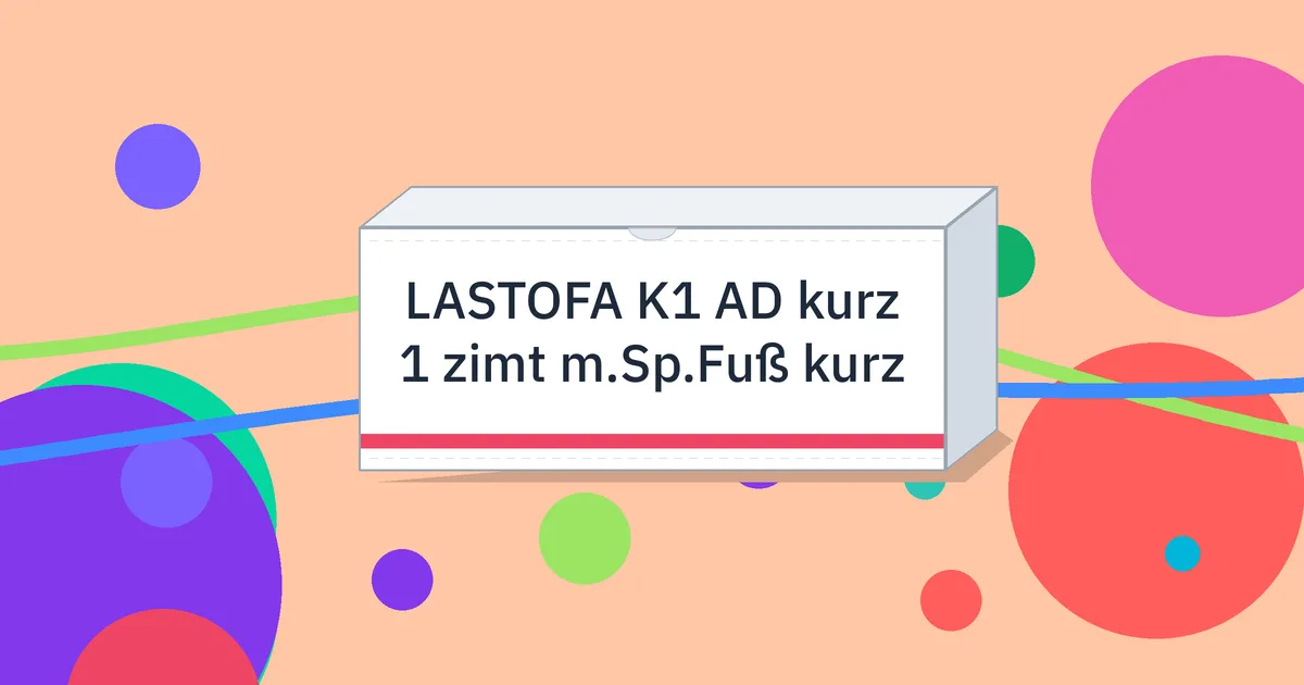 Symbolbild: Packung mit der Aufschrift LASTOFA K1 AD kurz 1 zimt m.Sp.Fuß kurz (PZN 13786261) – Verfügbarkeit und Bezug in Apotheken in Frankfurt am Main