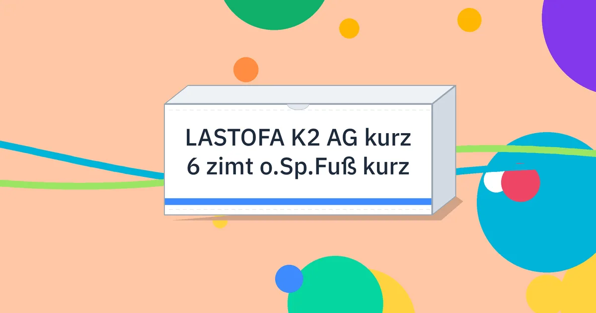Symbolbild: Packung mit der Aufschrift LASTOFA K2 AG kurz 6 zimt o.Sp.Fuß kurz (PZN 13807454) – Verfügbarkeit und Bezug in Apotheken in Frankfurt am Main