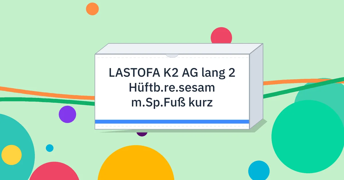 Symbolbild: Packung mit der Aufschrift LASTOFA K2 AG lang 2 Hüftb.re.sesam m.Sp.Fuß kurz (PZN 13810930) – Verfügbarkeit und Bezug in Apotheken in Frankfurt am Main