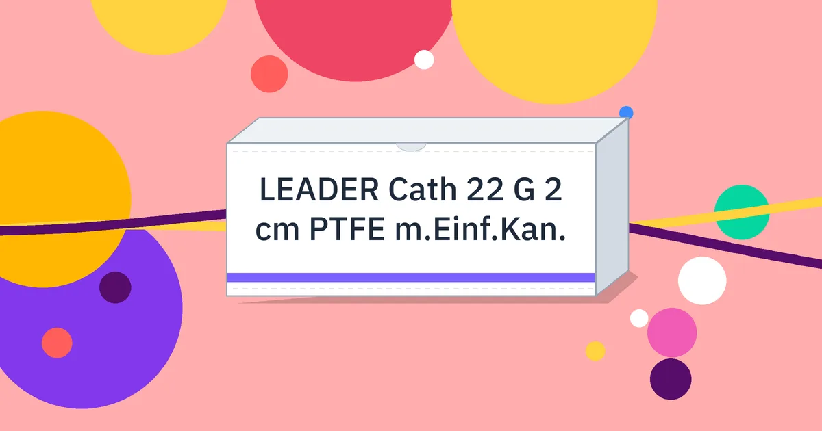 Symbolbild: Packung mit der Aufschrift LEADER Cath 22 G 2 cm PTFE m.Einf.Kan. (PZN 15328350) – Verfügbarkeit und Bezug in Apotheken in Frankfurt am Main