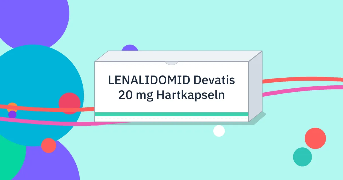 Symbolbild: Packung mit der Aufschrift LENALIDOMID Devatis 20 mg Hartkapseln (PZN 17491019) – Verfügbarkeit und Bezug in Apotheken in Frankfurt am Main