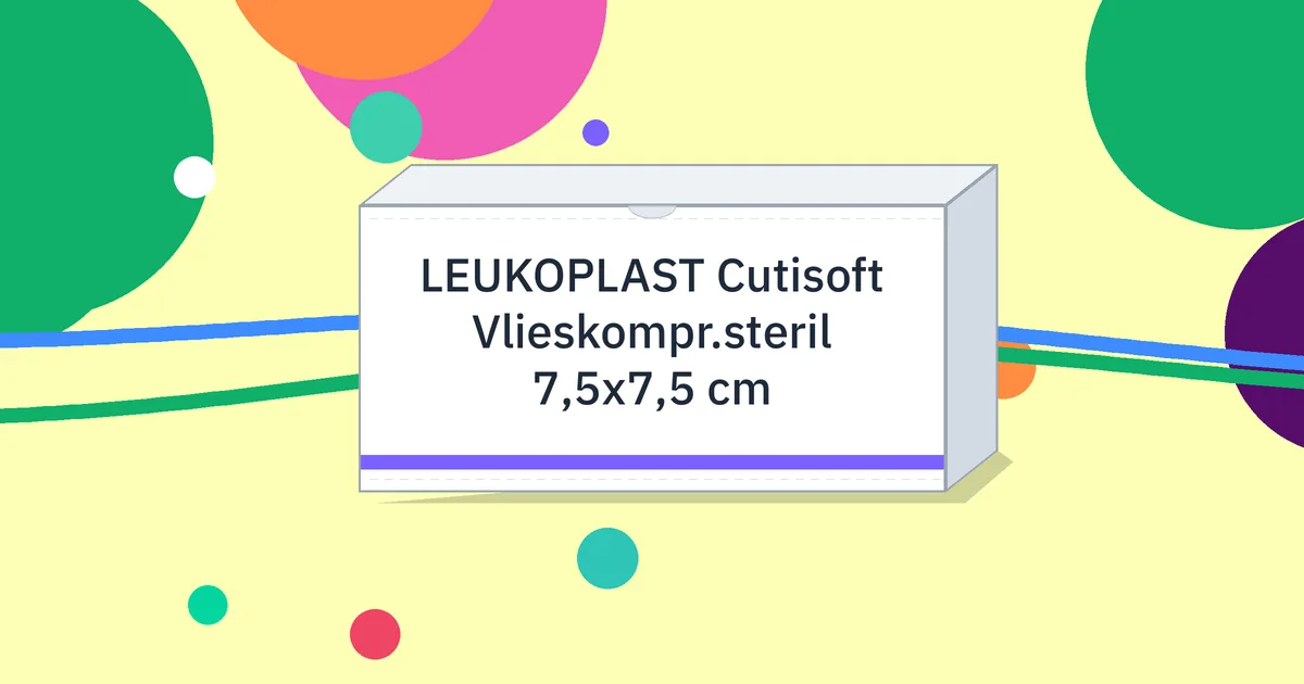 Symbolbild: Packung mit der Aufschrift LEUKOPLAST Cutisoft Vlieskompr.steril 7,5x7,5 cm (PZN 14220099) – Verfügbarkeit und Bezug in Apotheken in Frankfurt am Main