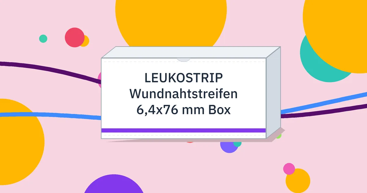 Symbolbild: Packung mit der Aufschrift LEUKOSTRIP Wundnahtstreifen 6,4x76 mm Box (PZN 03374379) – Verfügbarkeit und Bezug in Apotheken in Frankfurt am Main