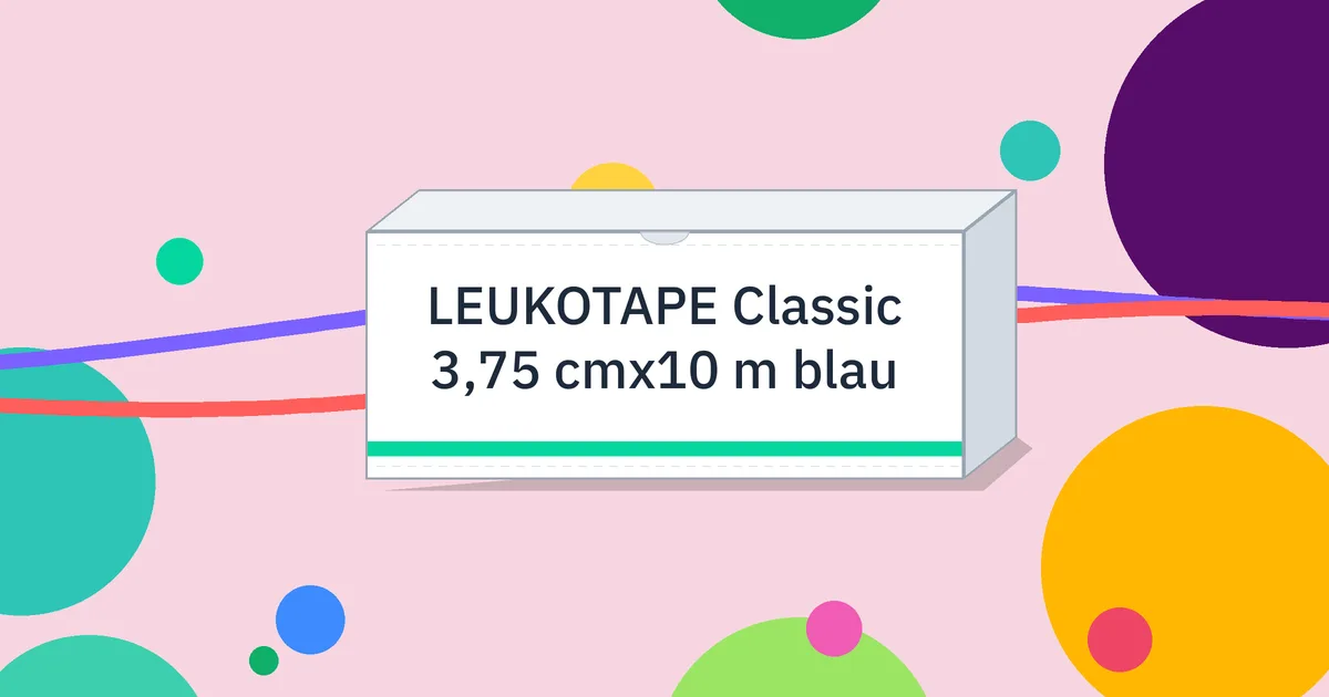 Symbolbild: Packung mit der Aufschrift LEUKOTAPE Classic 3,75 cmx10 m blau (PZN 00669507) – Verfügbarkeit und Bezug in Apotheken in Frankfurt am Main