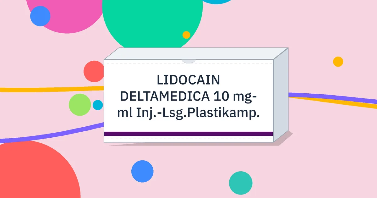 Symbolbild: Packung mit der Aufschrift LIDOCAIN DELTAMEDICA 10 mg-ml Inj.-Lsg.Plastikamp. (PZN 16587438) – Verfügbarkeit und Bezug in Apotheken in Frankfurt am Main