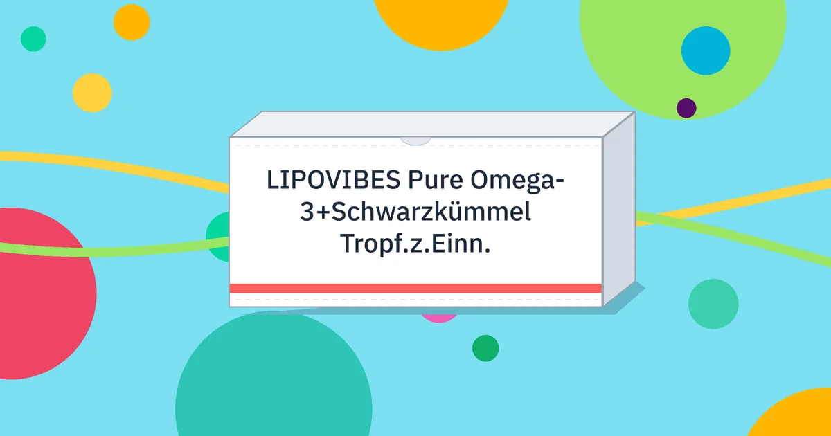 Symbolbild: Packung mit der Aufschrift LIPOVIBES Pure Omega-3+Schwarzkümmel Tropf.z.Einn. (PZN 18825304) – Verfügbarkeit und Bezug in Apotheken in Frankfurt am Main