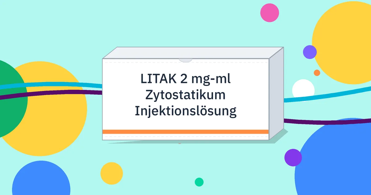 Symbolbild: Packung mit der Aufschrift LITAK 2 mg-ml Zytostatikum Injektionslösung (PZN 03045256) – Verfügbarkeit und Bezug in Apotheken in Frankfurt am Main