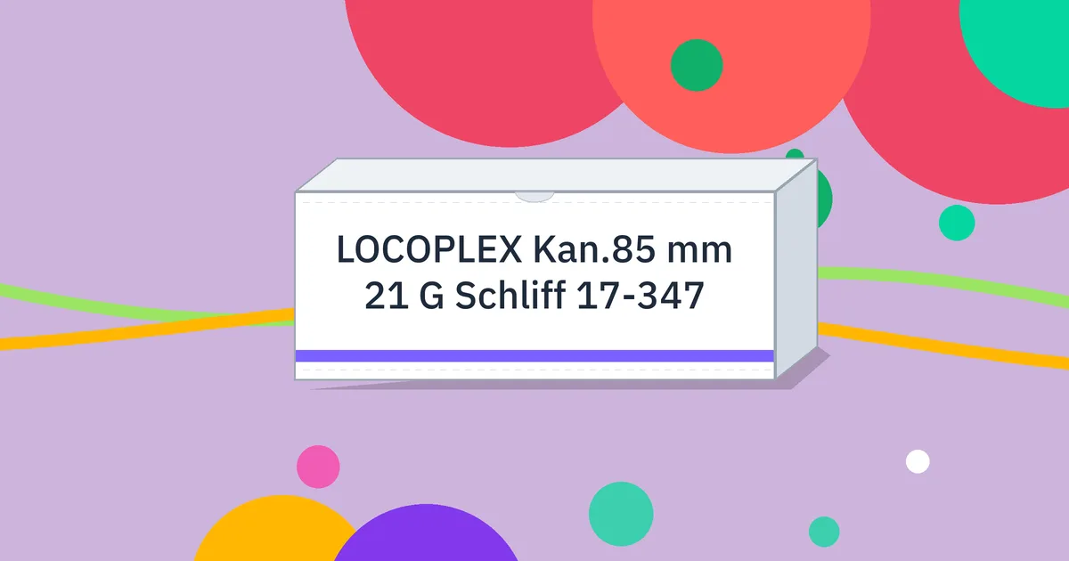 Symbolbild: Packung mit der Aufschrift LOCOPLEX Kan.85 mm 21 G Schliff 17-347 (PZN 04481628) – Verfügbarkeit und Bezug in Apotheken in Frankfurt am Main