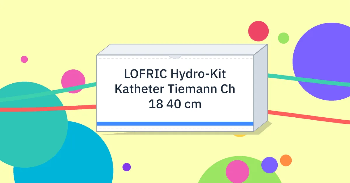 Symbolbild: Packung mit der Aufschrift LOFRIC Hydro-Kit Katheter Tiemann Ch 18 40 cm (PZN 17153601) – Verfügbarkeit und Bezug in Apotheken in Frankfurt am Main