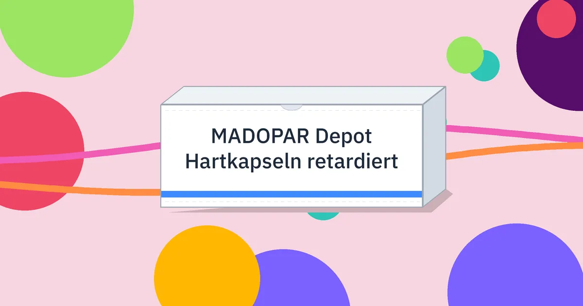 Symbolbild: Packung mit der Aufschrift MADOPAR Depot Hartkapseln retardiert (PZN 01364879) – Verfügbarkeit und Bezug in Apotheken in Frankfurt am Main