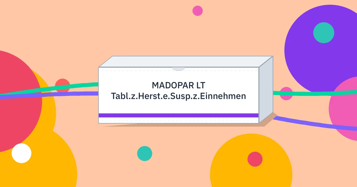 Symbolbild: Packung mit der Aufschrift MADOPAR LT Tabl.z.Herst.e.Susp.z.Einnehmen (PZN 08699761) – Verfügbarkeit und Bezug in Apotheken in Frankfurt am Main