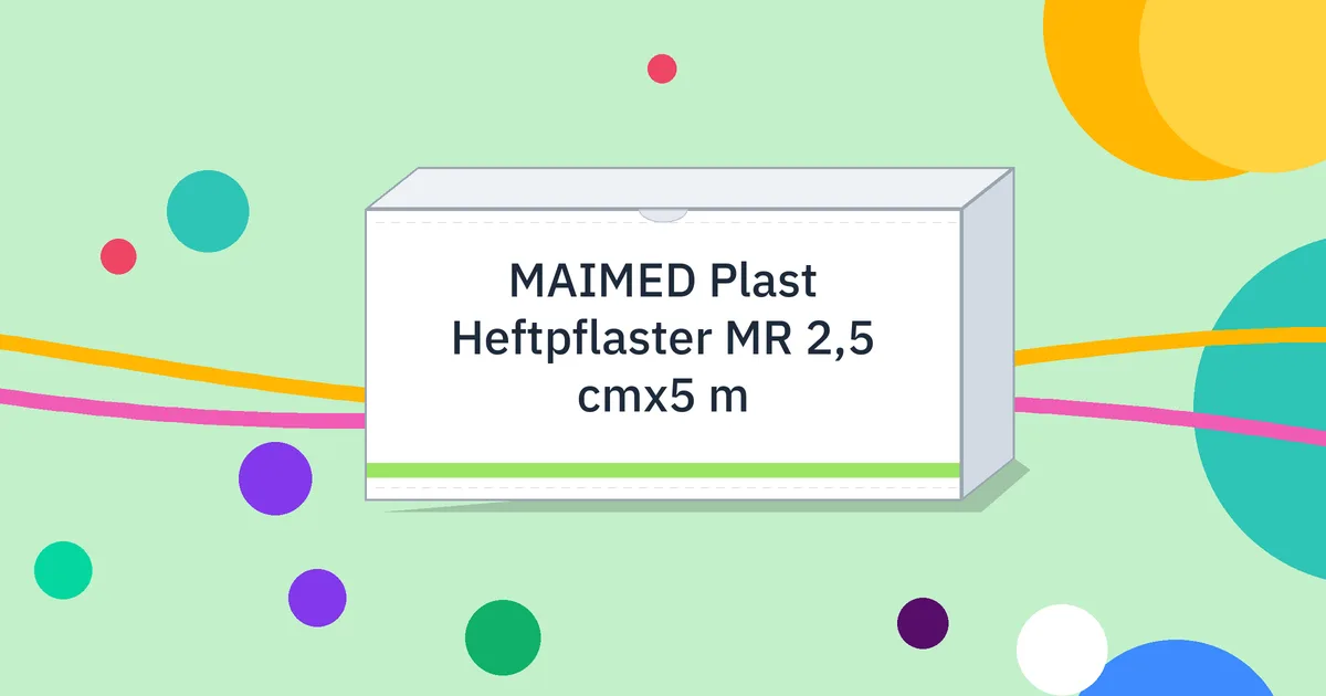 Symbolbild: Packung mit der Aufschrift MAIMED Plast Heftpflaster MR 2,5 cmx5 m (PZN 18038003) – Verfügbarkeit und Bezug in Apotheken in Frankfurt am Main