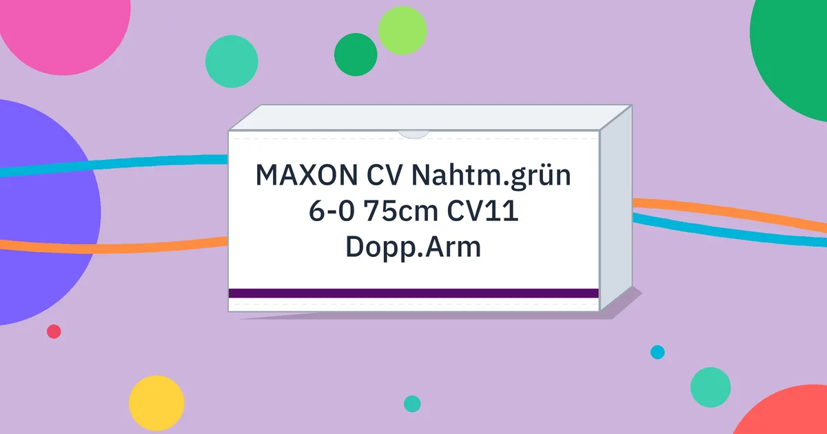 Symbolbild: Packung mit der Aufschrift MAXON CV Nahtm.grün 6-0 75cm CV11 Dopp.Arm (PZN 18258822) – Verfügbarkeit und Bezug in Apotheken in Frankfurt am Main