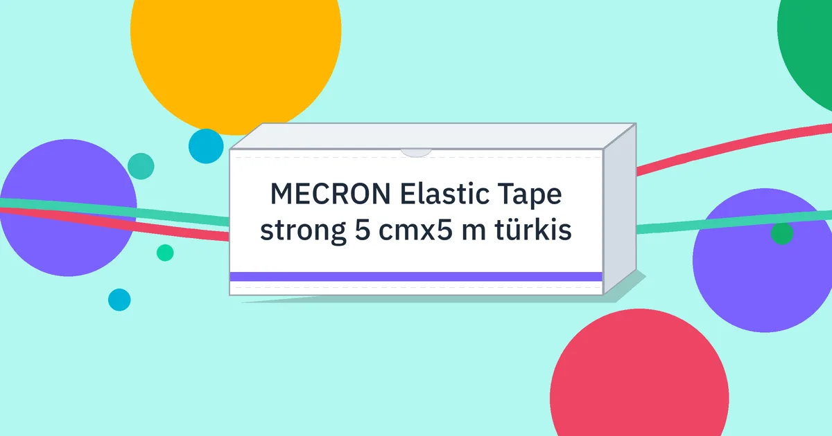 Symbolbild: Packung mit der Aufschrift MECRON Elastic Tape strong 5 cmx5 m türkis (PZN 11127672) – Verfügbarkeit und Bezug in Apotheken in Frankfurt am Main