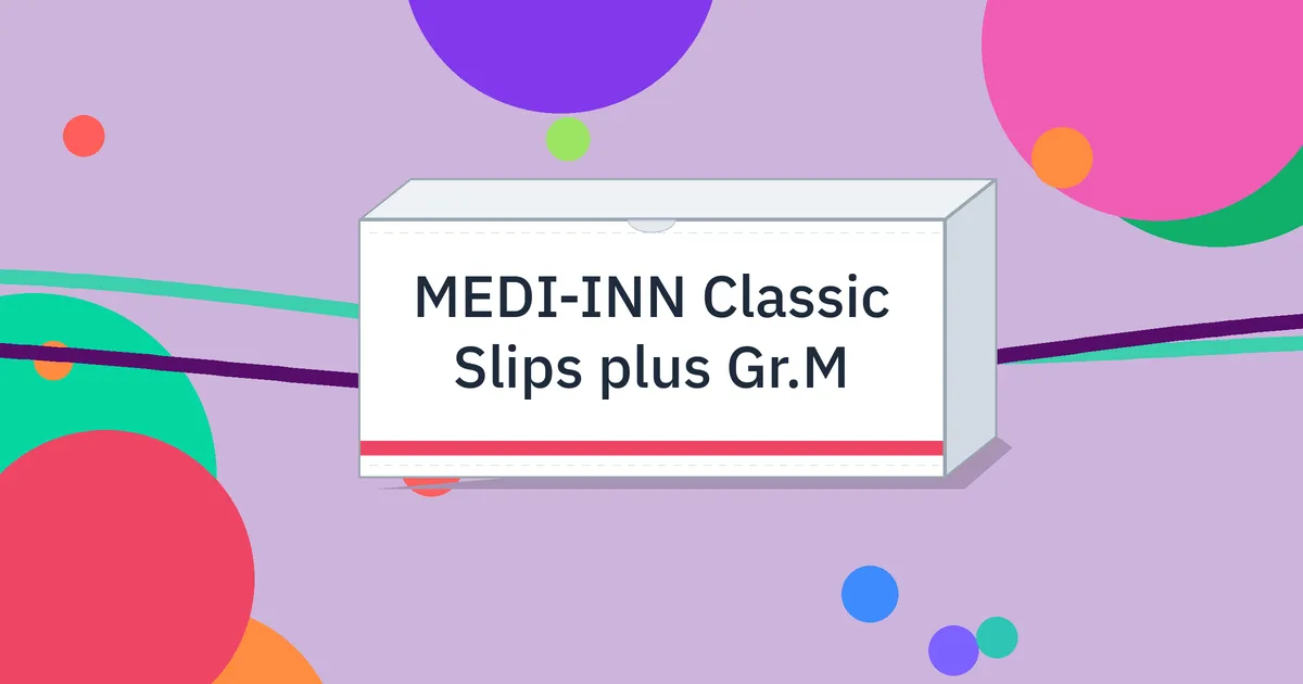 Symbolbild: Packung mit der Aufschrift MEDI-INN Classic Slips plus Gr.M (PZN 18370571) – Verfügbarkeit und Bezug in Apotheken in Frankfurt am Main