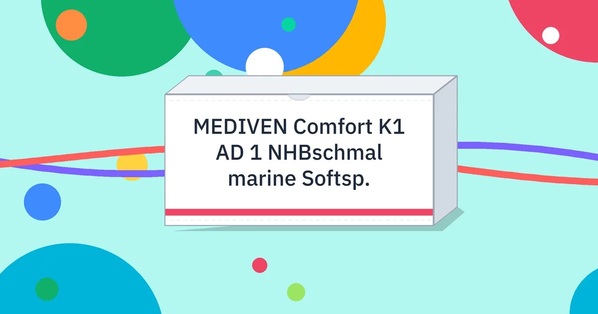 Symbolbild: Packung mit der Aufschrift MEDIVEN Comfort K1 AD 1 NHBschmal marine Softsp. (PZN 14562322) – Verfügbarkeit und Bezug in Apotheken in Frankfurt am Main