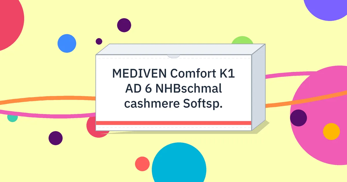 Symbolbild: Packung mit der Aufschrift MEDIVEN Comfort K1 AD 6 NHBschmal cashmere Softsp. (PZN 14659820) – Verfügbarkeit und Bezug in Apotheken in Frankfurt am Main