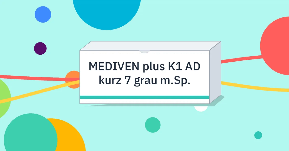 Symbolbild: Packung mit der Aufschrift MEDIVEN plus K1 AD kurz 7 grau m.Sp. (PZN 18934039) – Verfügbarkeit und Bezug in Apotheken in Frankfurt am Main