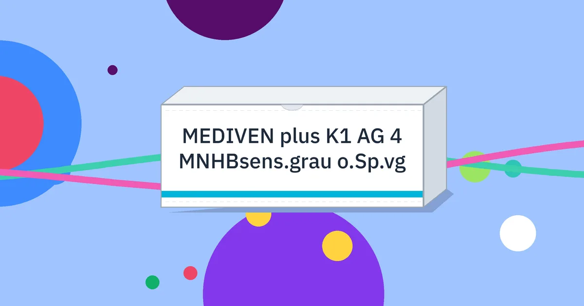 Symbolbild: Packung mit der Aufschrift MEDIVEN plus K1 AG 4 MNHBsens.grau o.Sp.vg (PZN 18940726) – Verfügbarkeit und Bezug in Apotheken in Frankfurt am Main