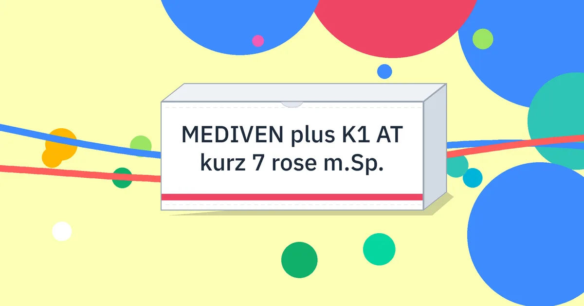 Symbolbild: Packung mit der Aufschrift MEDIVEN plus K1 AT kurz 7 rose m.Sp. (PZN 15026695) – Verfügbarkeit und Bezug in Apotheken in Frankfurt am Main