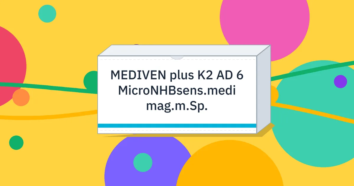 Symbolbild: Packung mit der Aufschrift MEDIVEN plus K2 AD 6 MicroNHBsens.medi mag.m.Sp. (PZN 15932867) – Verfügbarkeit und Bezug in Apotheken in Frankfurt am Main