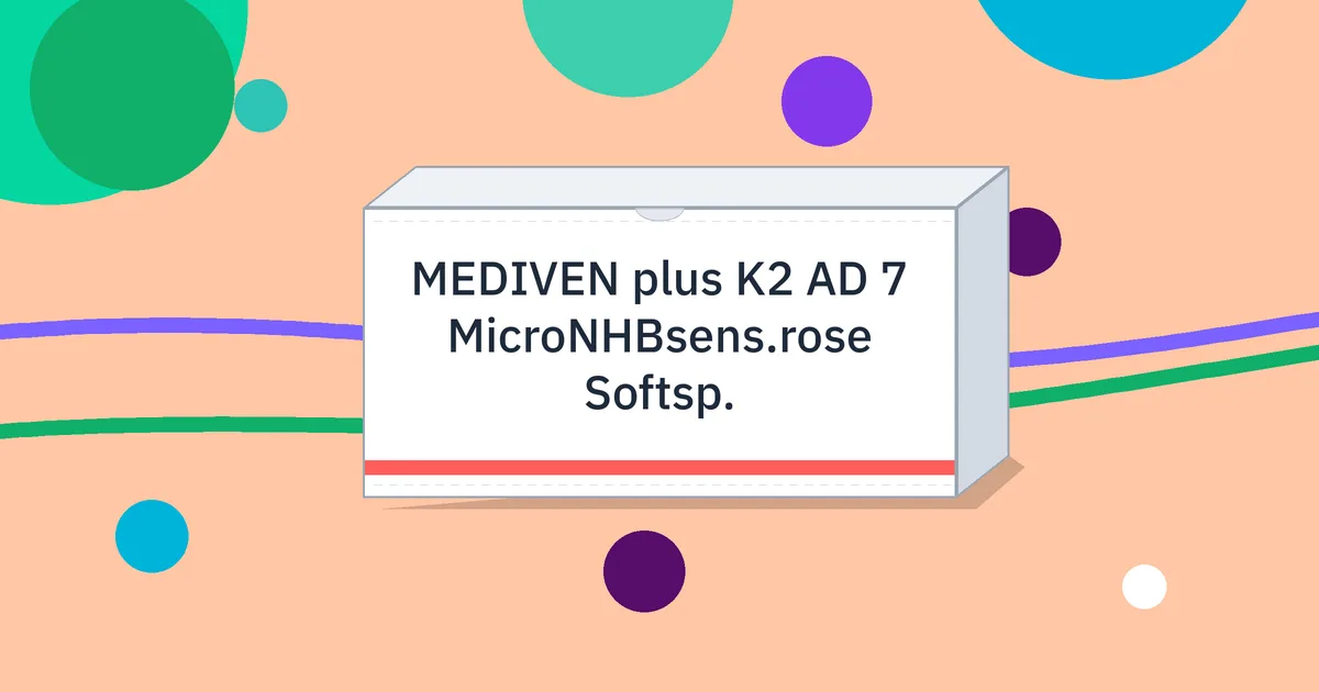 Symbolbild: Packung mit der Aufschrift MEDIVEN plus K2 AD 7 MicroNHBsens.rose Softsp. (PZN 15932726) – Verfügbarkeit und Bezug in Apotheken in Frankfurt am Main