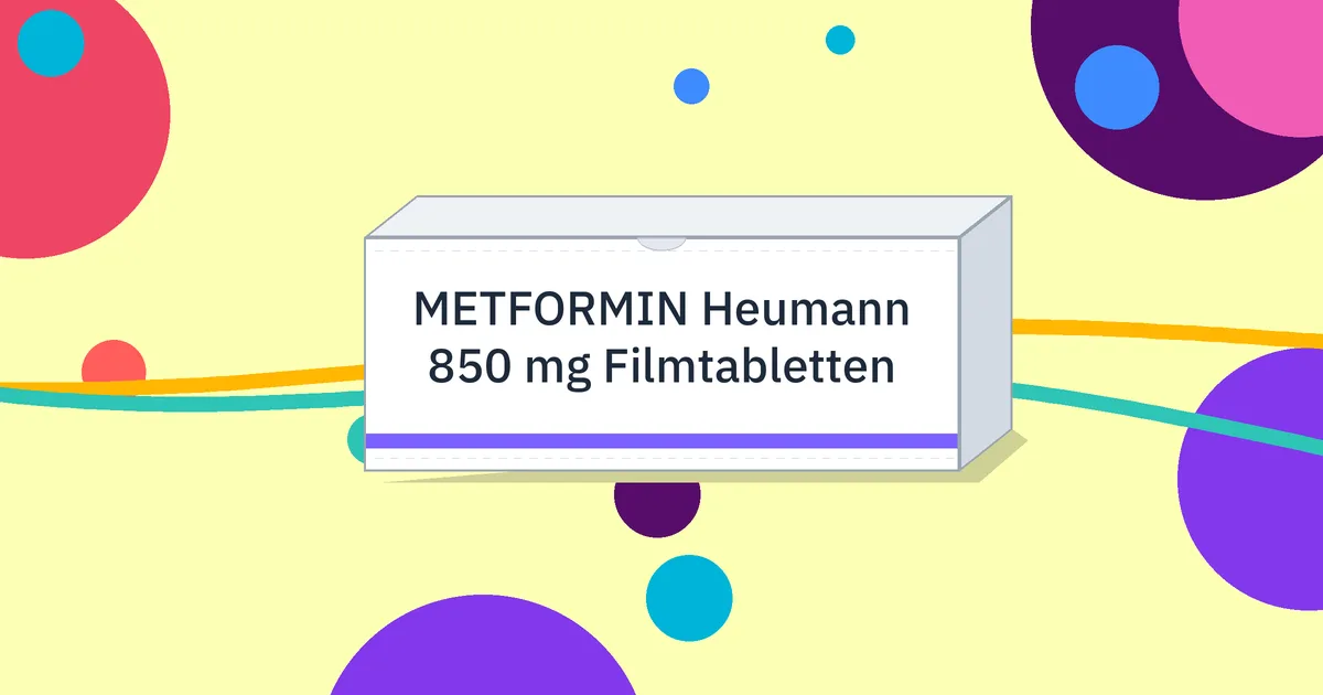 Symbolbild: Packung mit der Aufschrift METFORMIN Heumann 850 mg Filmtabletten (PZN 18400869) – Verfügbarkeit und Bezug in Apotheken in Frankfurt am Main