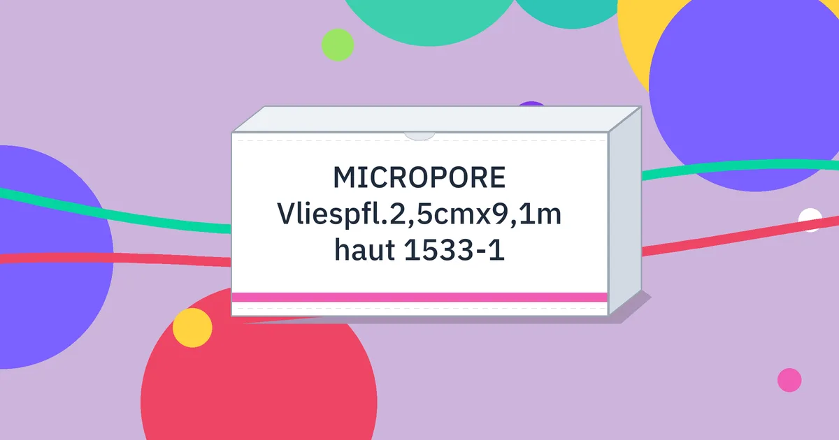 Symbolbild: Packung mit der Aufschrift MICROPORE Vliespfl.2,5cmx9,1m haut 1533-1 (PZN 12394091) – Verfügbarkeit und Bezug in Apotheken in Frankfurt am Main