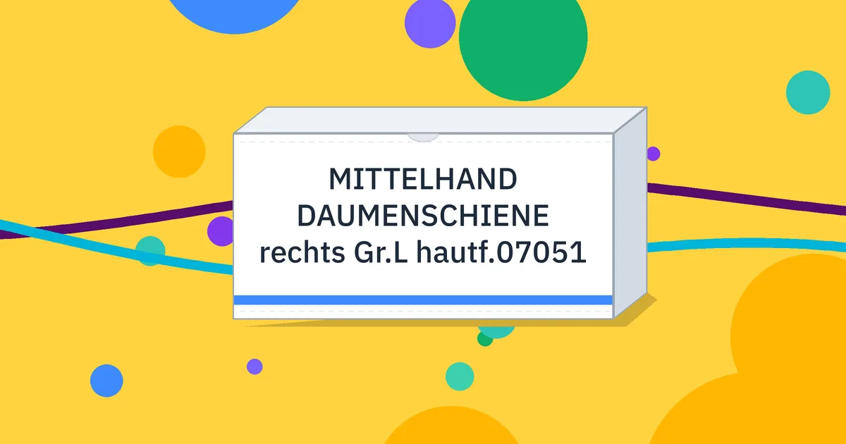 Symbolbild: Packung mit der Aufschrift MITTELHAND DAUMENSCHIENE rechts Gr.L hautf.07051 (PZN 15323022) – Verfügbarkeit und Bezug in Apotheken in Frankfurt am Main