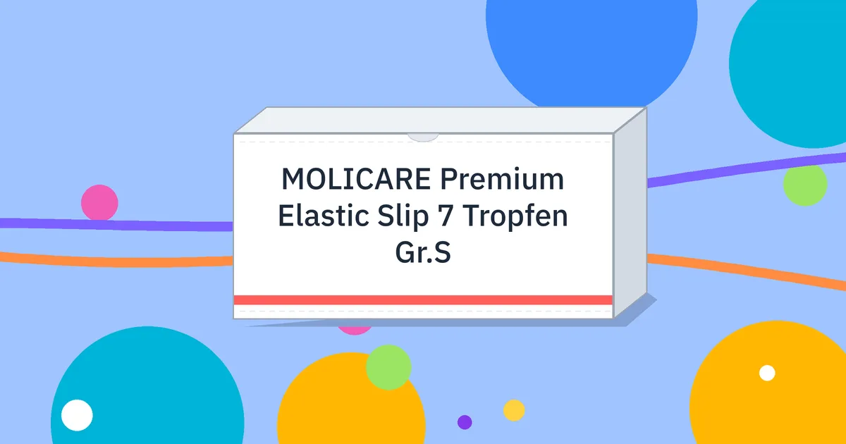 Symbolbild: Packung mit der Aufschrift MOLICARE Premium Elastic Slip 7 Tropfen Gr.S (PZN 14215201) – Verfügbarkeit und Bezug in Apotheken in Frankfurt am Main