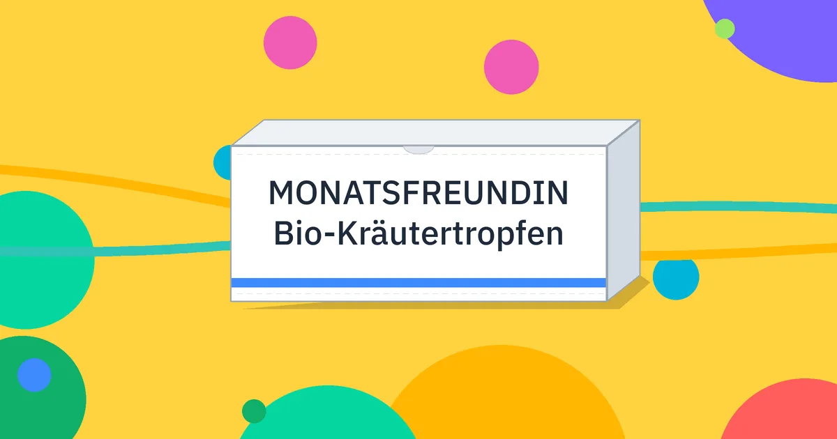 Symbolbild: Packung mit der Aufschrift MONATSFREUNDIN Bio-Kräutertropfen (PZN 17587647) – Verfügbarkeit und Bezug in Apotheken in Frankfurt am Main