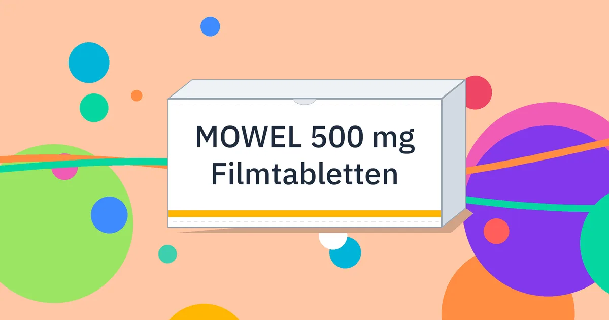 Symbolbild: Packung mit der Aufschrift MOWEL 500 mg Filmtabletten (PZN 11171667) – Verfügbarkeit und Bezug in Apotheken in Frankfurt am Main