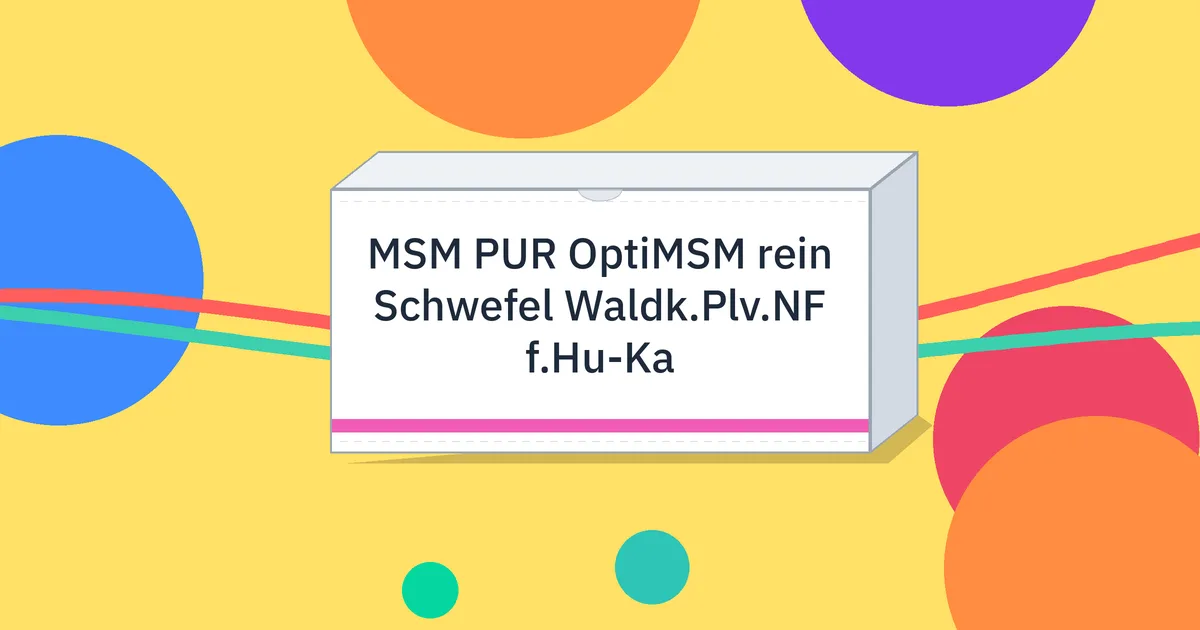 Symbolbild: Packung mit der Aufschrift MSM PUR OptiMSM rein Schwefel Waldk.Plv.NF f.Hu-Ka (PZN 20651567) – Verfügbarkeit und Bezug in Apotheken in Frankfurt am Main