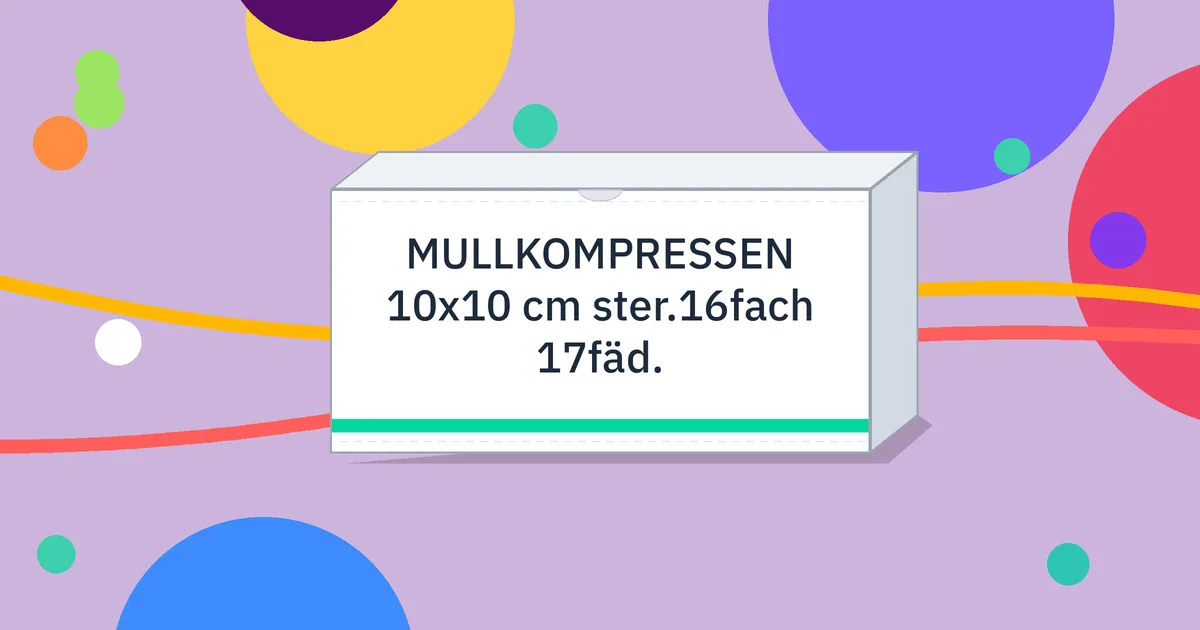 Symbolbild: Packung mit der Aufschrift MULLKOMPRESSEN 10x10 cm ster.16fach 17fäd. (PZN 06931490) – Verfügbarkeit und Bezug in Apotheken in Frankfurt am Main