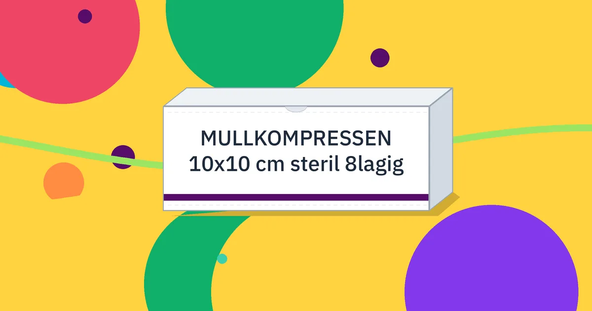 Symbolbild: Packung mit der Aufschrift MULLKOMPRESSEN 10x10 cm steril 8lagig (PZN 17563279) – Verfügbarkeit und Bezug in Apotheken in Frankfurt am Main