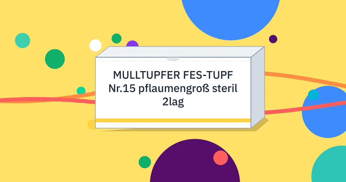 Symbolbild: Packung mit der Aufschrift MULLTUPFER FES-TUPF Nr.15 pflaumengroß steril 2lag (PZN 11158626) – Verfügbarkeit und Bezug in Apotheken in Frankfurt am Main