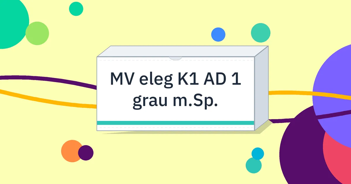 Symbolbild: Packung mit der Aufschrift MV eleg K1 AD 1 grau m.Sp. (PZN 18916449) – Verfügbarkeit und Bezug in Apotheken in Frankfurt am Main