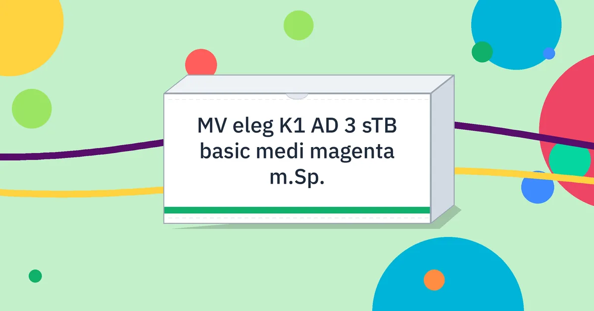 Symbolbild: Packung mit der Aufschrift MV eleg K1 AD 3 sTB basic medi magenta m.Sp. (PZN 14618910) – Verfügbarkeit und Bezug in Apotheken in Frankfurt am Main