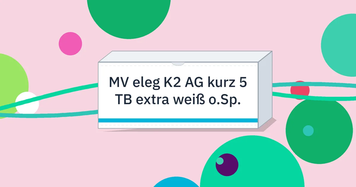 Symbolbild: Packung mit der Aufschrift MV eleg K2 AG kurz 5 TB extra weiß o.Sp. (PZN 09879703) – Verfügbarkeit und Bezug in Apotheken in Frankfurt am Main