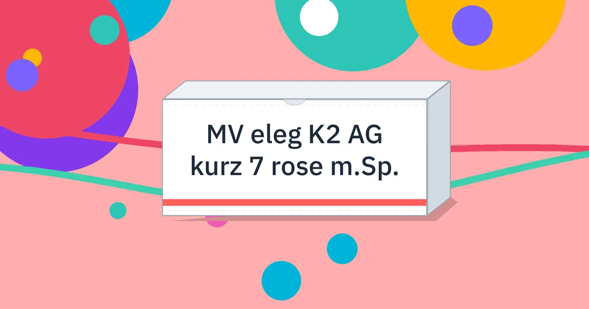 Symbolbild: Packung mit der Aufschrift MV eleg K2 AG kurz 7 rose m.Sp. (PZN 14698010) – Verfügbarkeit und Bezug in Apotheken in Frankfurt am Main