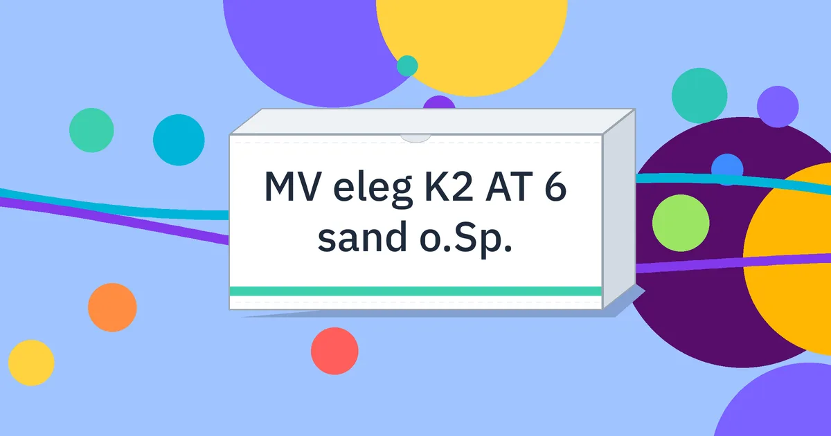 Symbolbild: Packung mit der Aufschrift MV eleg K2 AT 6 sand o.Sp. (PZN 18922817) – Verfügbarkeit und Bezug in Apotheken in Frankfurt am Main