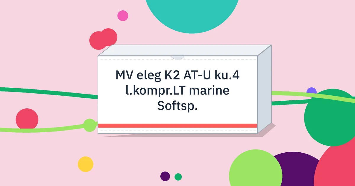 Symbolbild: Packung mit der Aufschrift MV eleg K2 AT-U ku.4 l.kompr.LT marine Softsp. (PZN 14597415) – Verfügbarkeit und Bezug in Apotheken in Frankfurt am Main