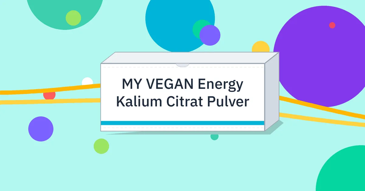 Symbolbild: Packung mit der Aufschrift MY VEGAN Energy Kalium Citrat Pulver (PZN 12462987) – Verfügbarkeit und Bezug in Apotheken in Frankfurt am Main